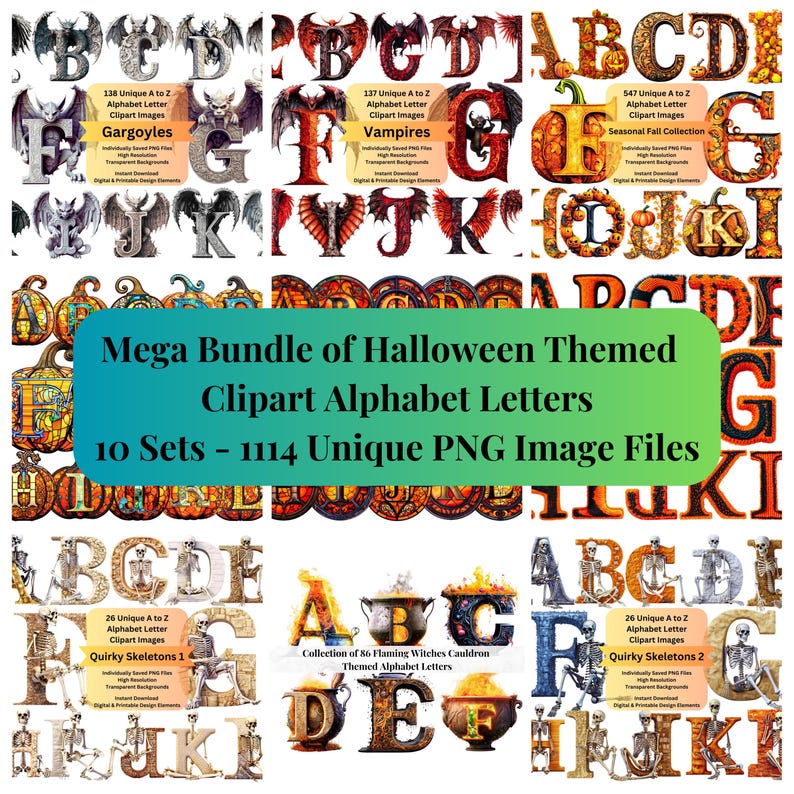 Halloween Fonts Alphabet Letters Clipart Bundle for Digital & Printable ...