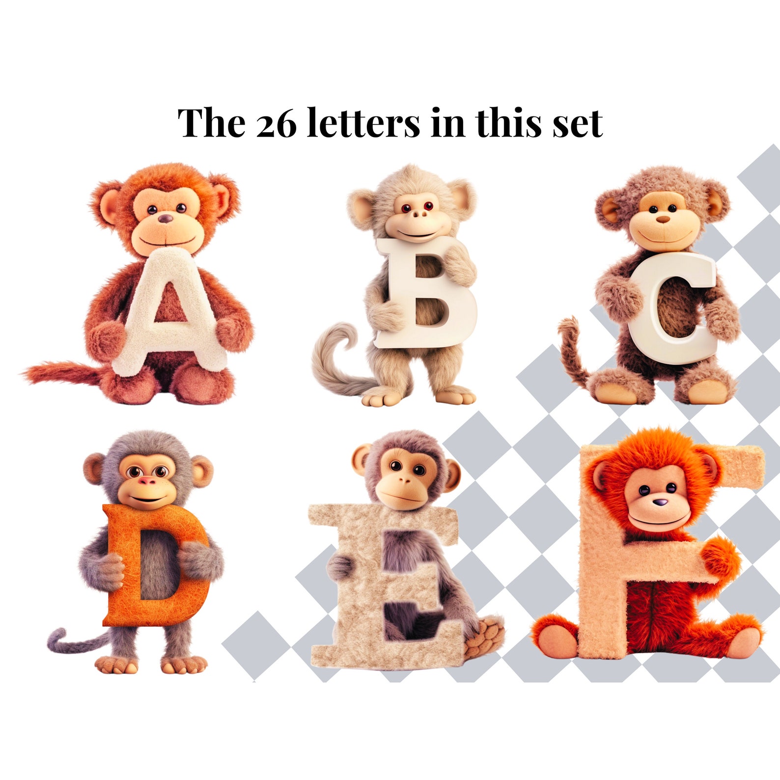 Monkey Clipart Alphabet Letters PNG for Commercial Use Font Bundle ...