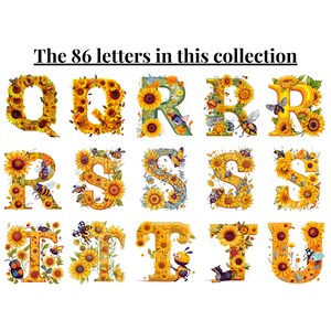 Bee and Sunflower Clipart Alphabet Letters PNG Files for Floral Digital ...