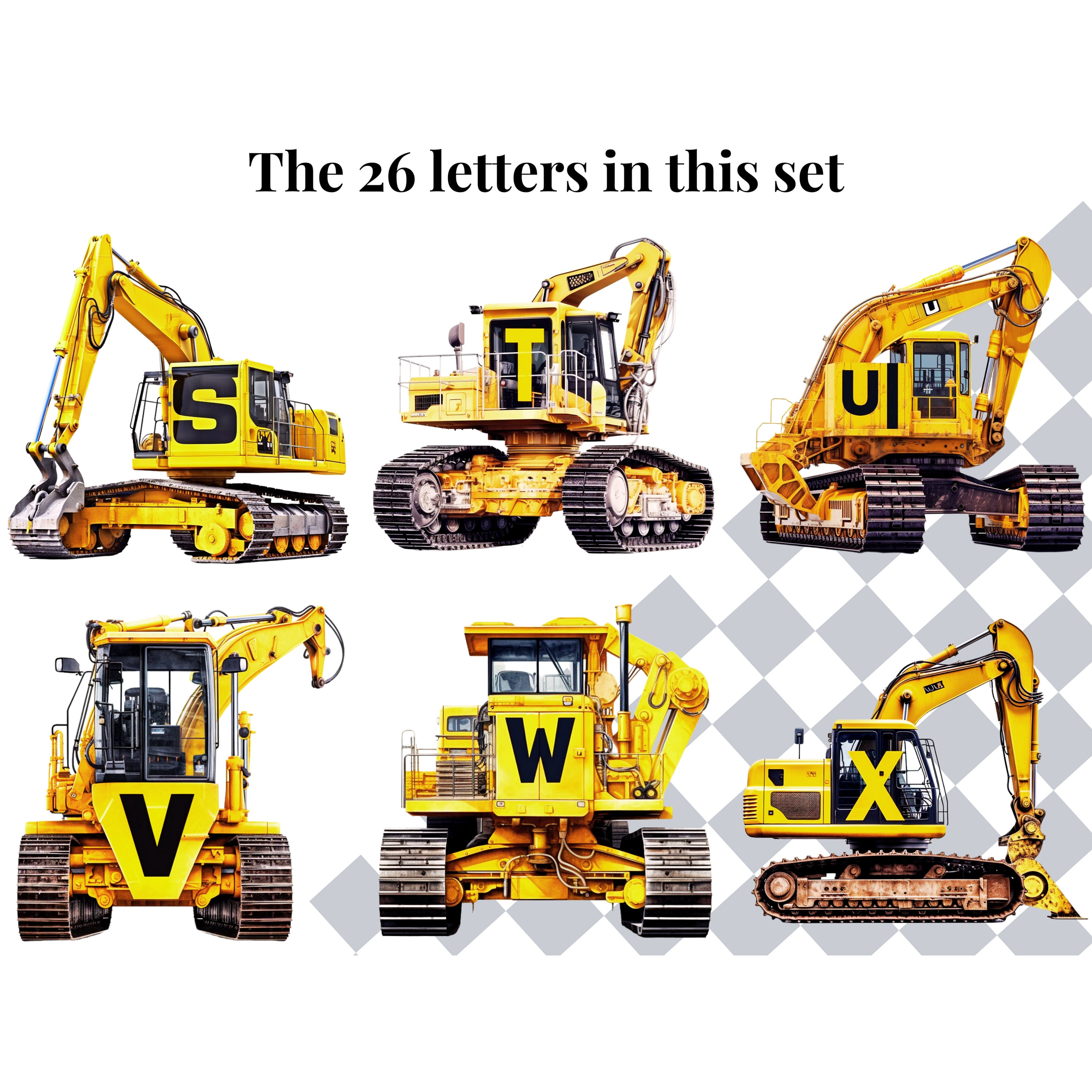 Construction Alphabet Clipart: Machinery Letters PNG (digital Download ...