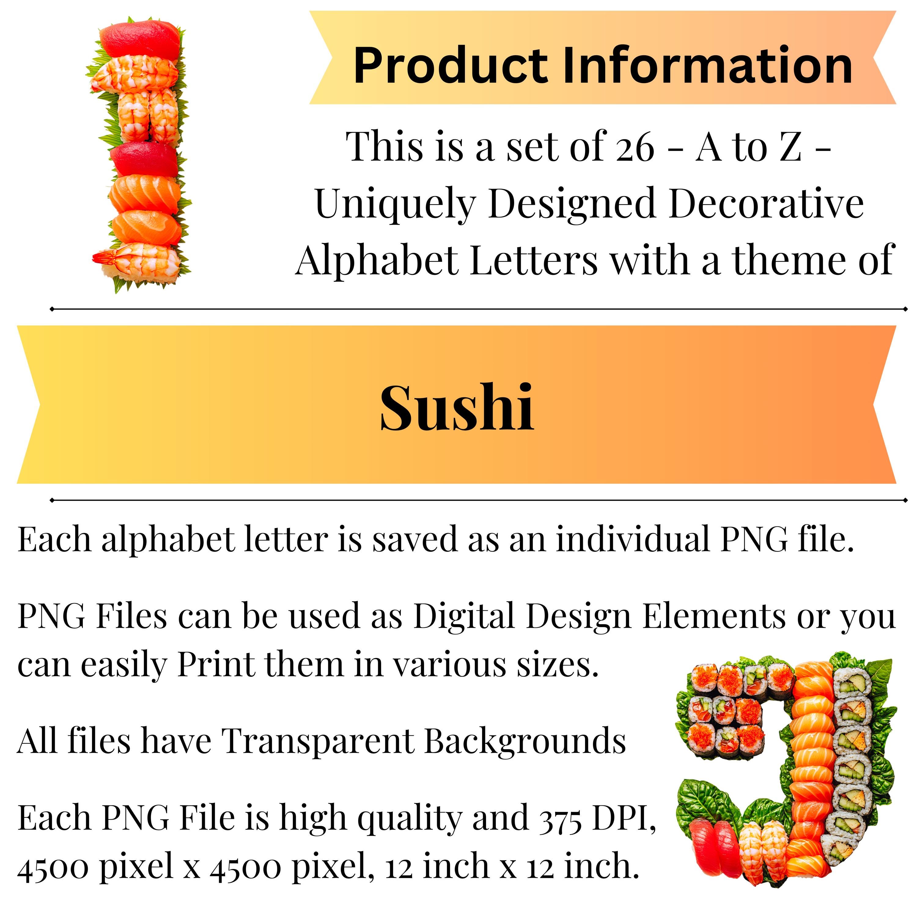 Sushi Alphabet Clipart: Food Letters PNG Set (commercial Use) - Etsy