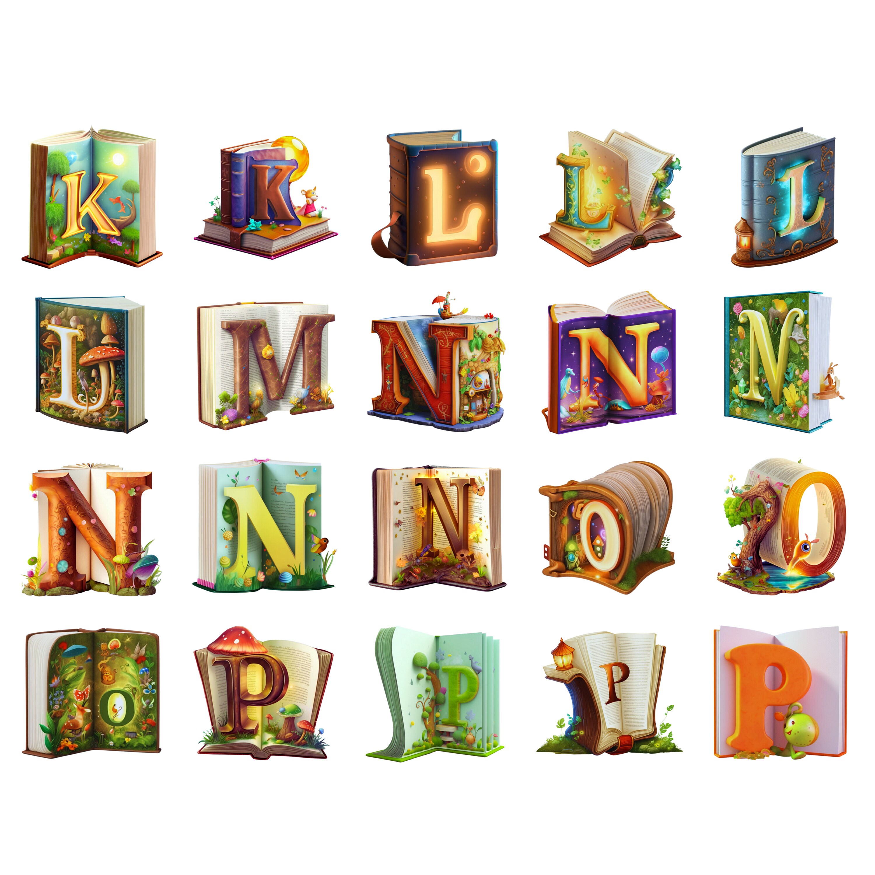 Book Clipart Alphabet Letters PNG Files for Fantasy Library ...