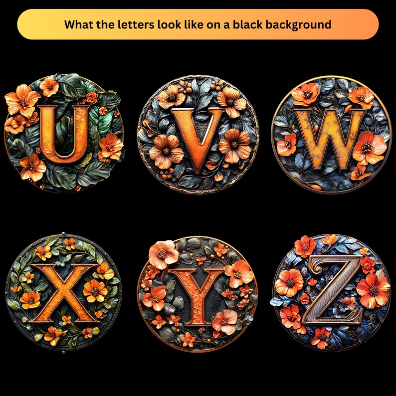 Orange Rose Clipart Alphabet: Floral Lettering PNG (digital Download ...