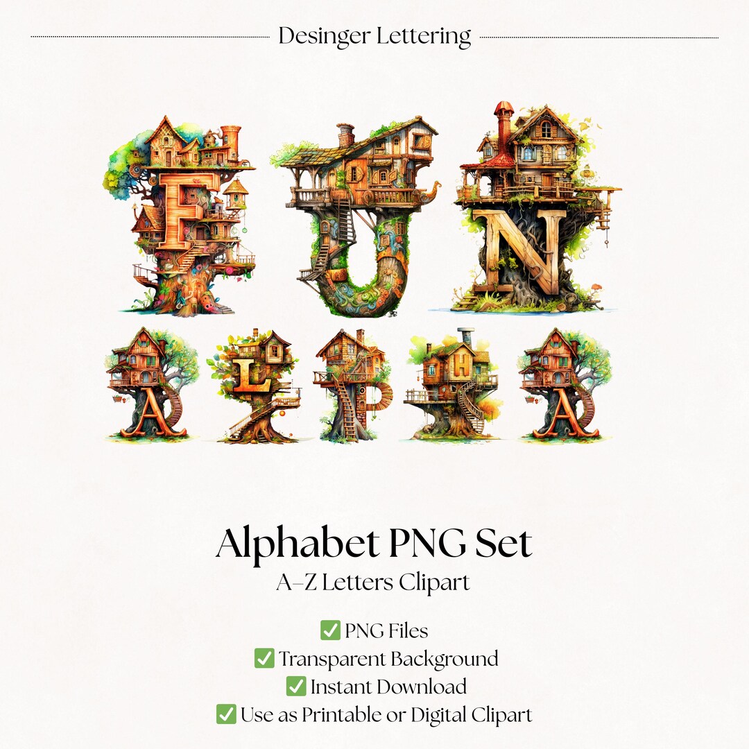 Treehouse Clipart Alphabet Letters | Fun PNG Fonts | Kids Themed ...