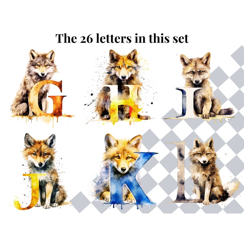 Wolf Clipart Animal Alphabet Watercolor Letters PNG for Wolves Woodland ...
