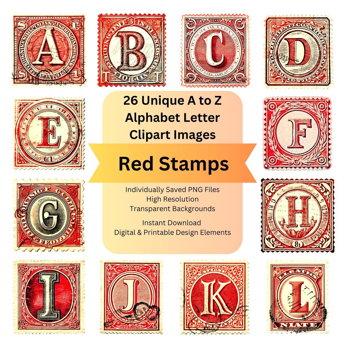 Postage Stamp Clipart Alphabet: Vintage Ephemera PNG (digital Download ...