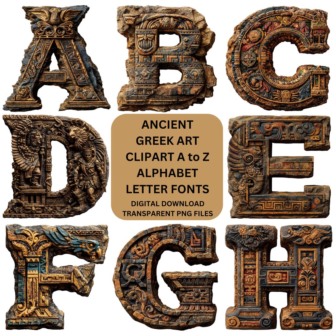 Ancient Greek Art Clipart Alphabet: Greek Mythology PNG Letters ...