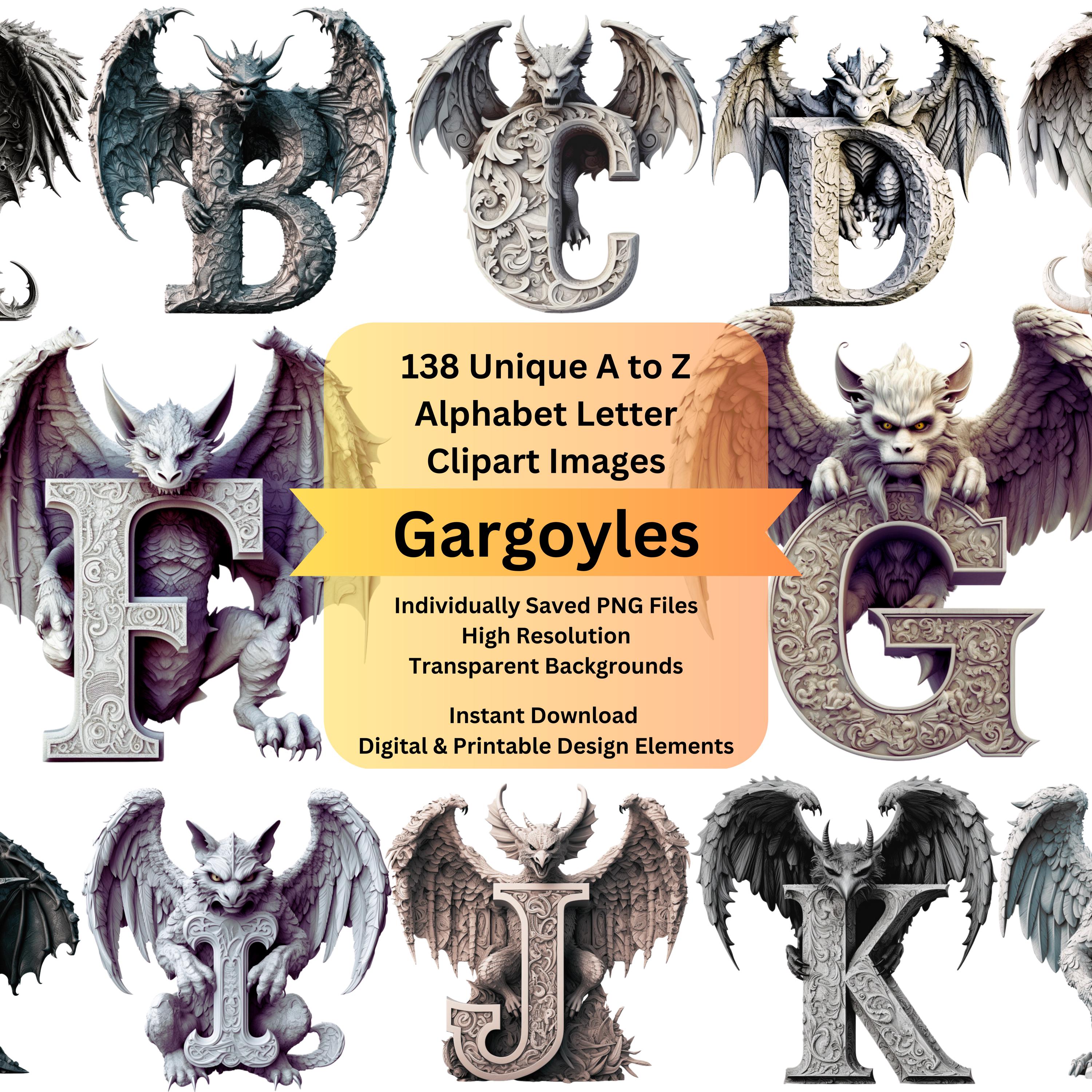 Halloween Gargoyle Clipart Alphabet Letters for Digital Download ...