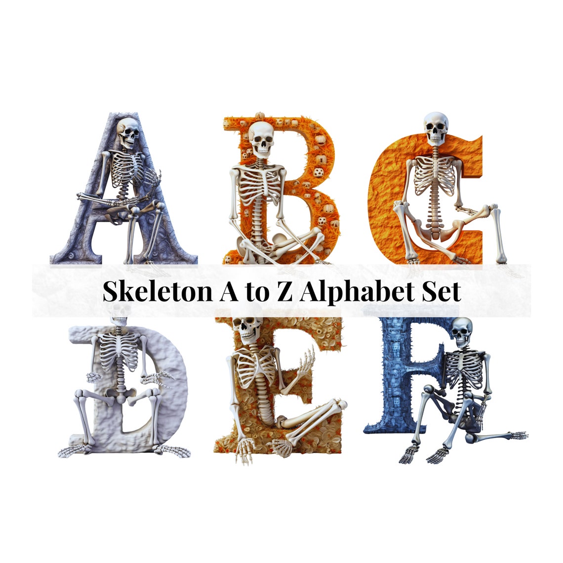Skeleton PNG Alphabet Letters for Halloween Clipart Commercial - Etsy UK