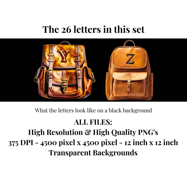 Leather Backpack Alphabet Clipart: Vintage PNG Letters (digital ...