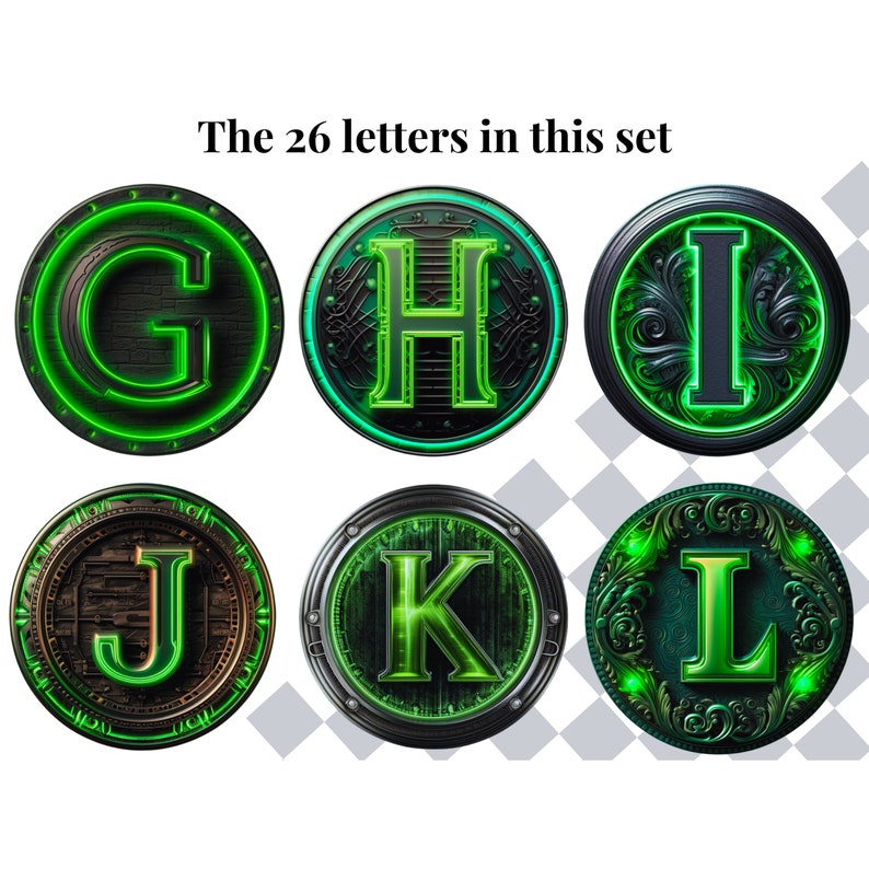 Green Alphabet Clipart Letters | Neon Lettering PNG Files | Circle ...