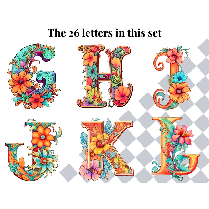 Floral Alphabet Clipart: Boho Letters, Scrapbooking (digital Download ...
