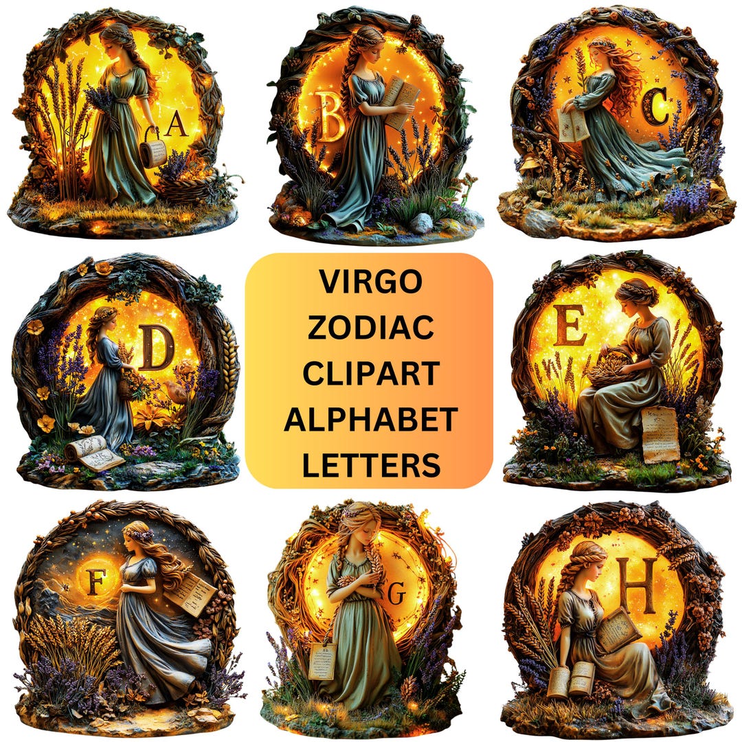 Virgo Zodiac Clipart Alphabet: Celestial PNG Letters (digital Download ...