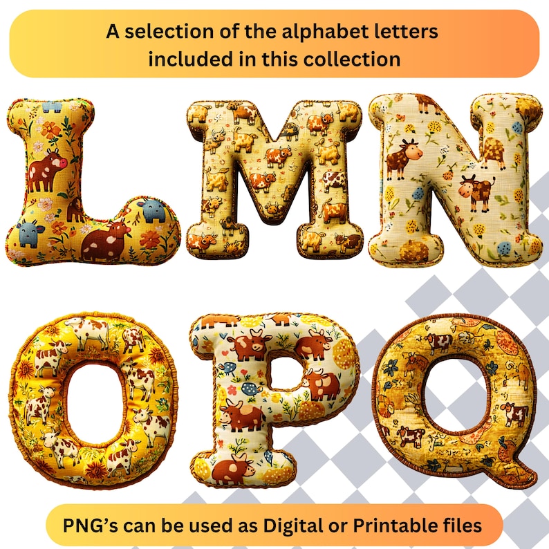 Cow Clipart Alphabet Letters for Farm Animal Clip Art PNG, Farm Theme ...