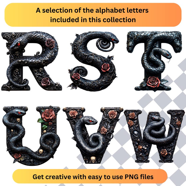 Snake Clipart Alphabet Letters | Gothic Fonts PNG | Decorative Animal ...