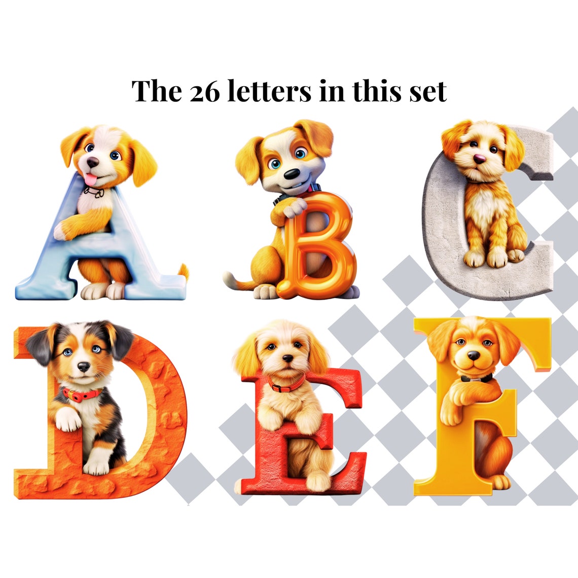 Dog Clipart Animal Alphabet Letters PNG for Instant Download Digital ...