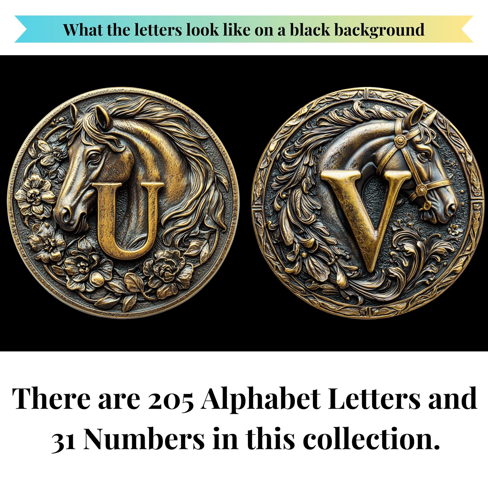 Horse Clipart PNG Alphabet Letters and Numbers | Bronze Equestrian ...