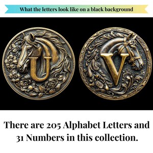 Horse Clipart Alphabet: Bronze Equestrian Letters & Numbers (PNG Files ...