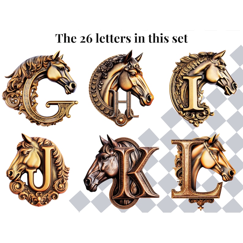 Horse Clipart Alphabet: Bronze Western Letters PNG (digital Download ...