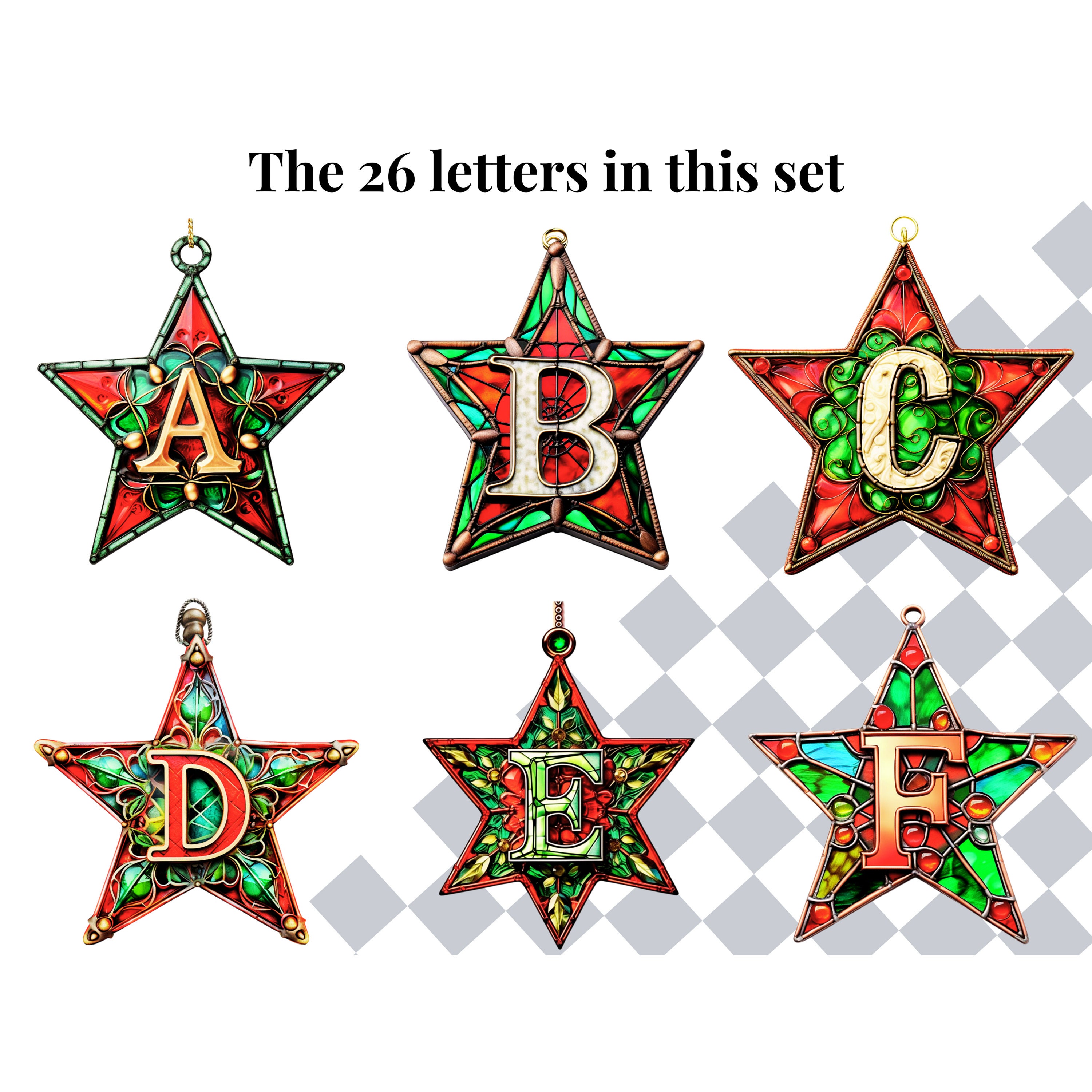 Christmas Star Clipart Alphabet Letters PNG Files for Stained Glass ...