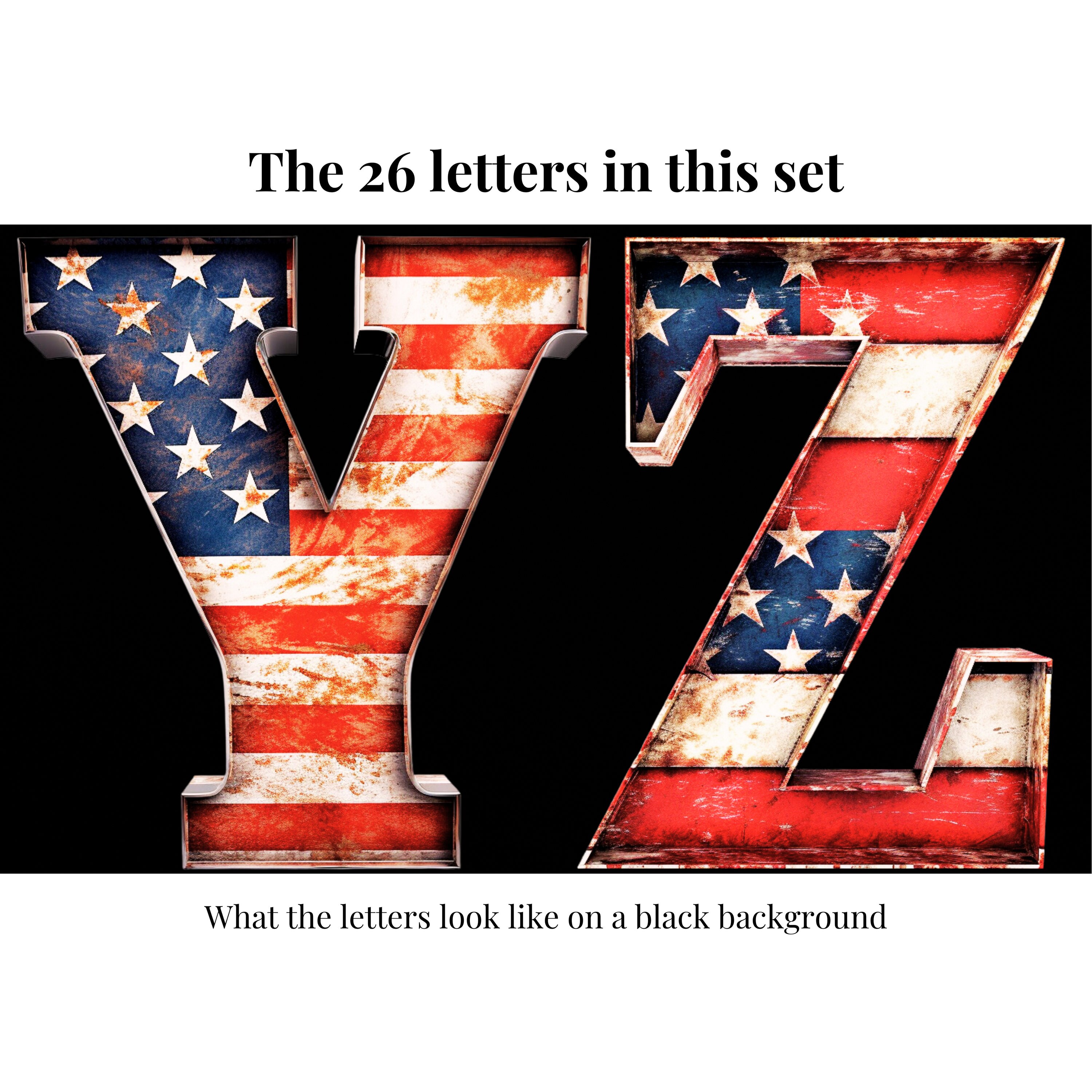 Rustic USA Clipart Letters and Numbers | American Flag Alphabet Set ...