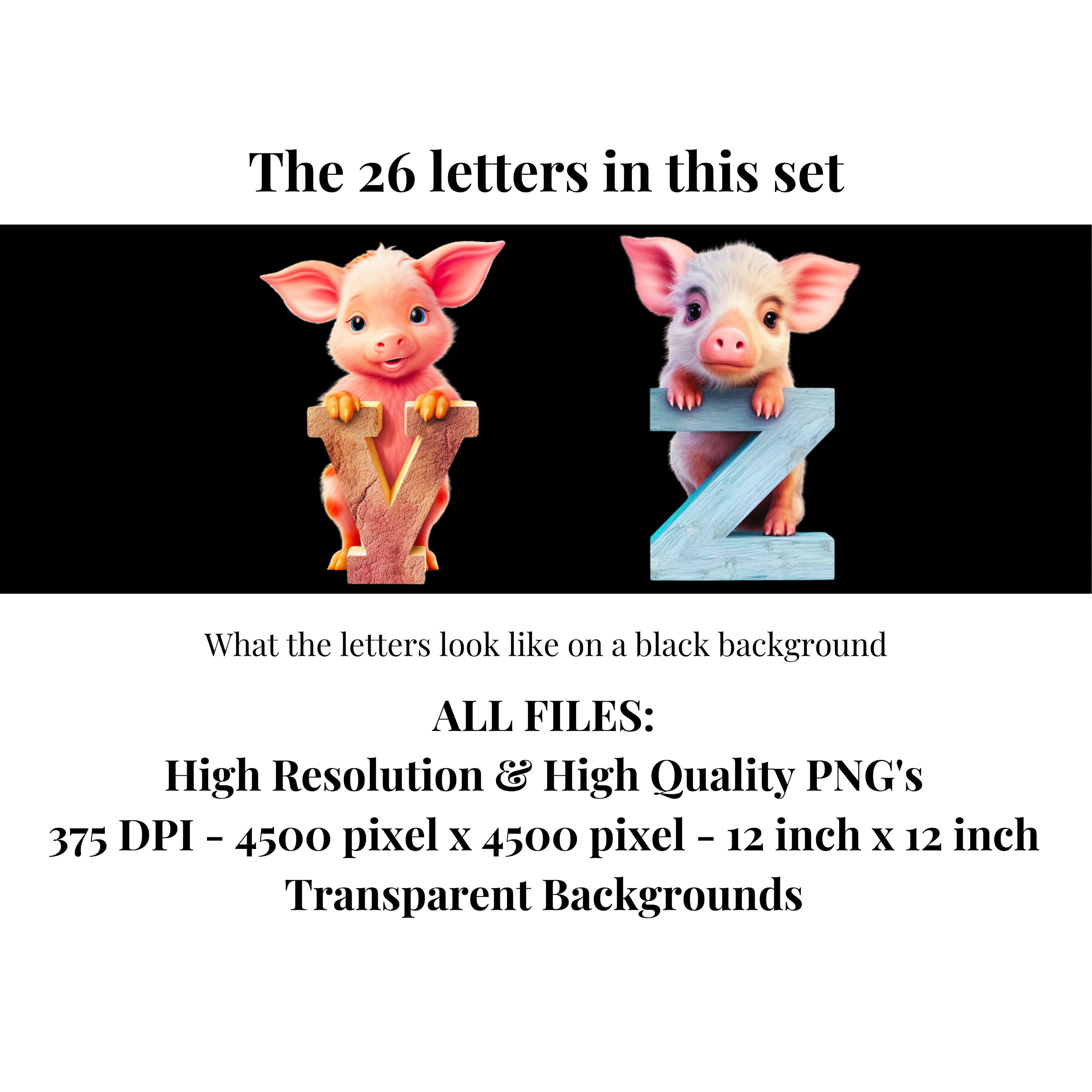 Pig Alphabet Clipart: A-Z Farmhouse Letters, Commercial Use (PNG ...