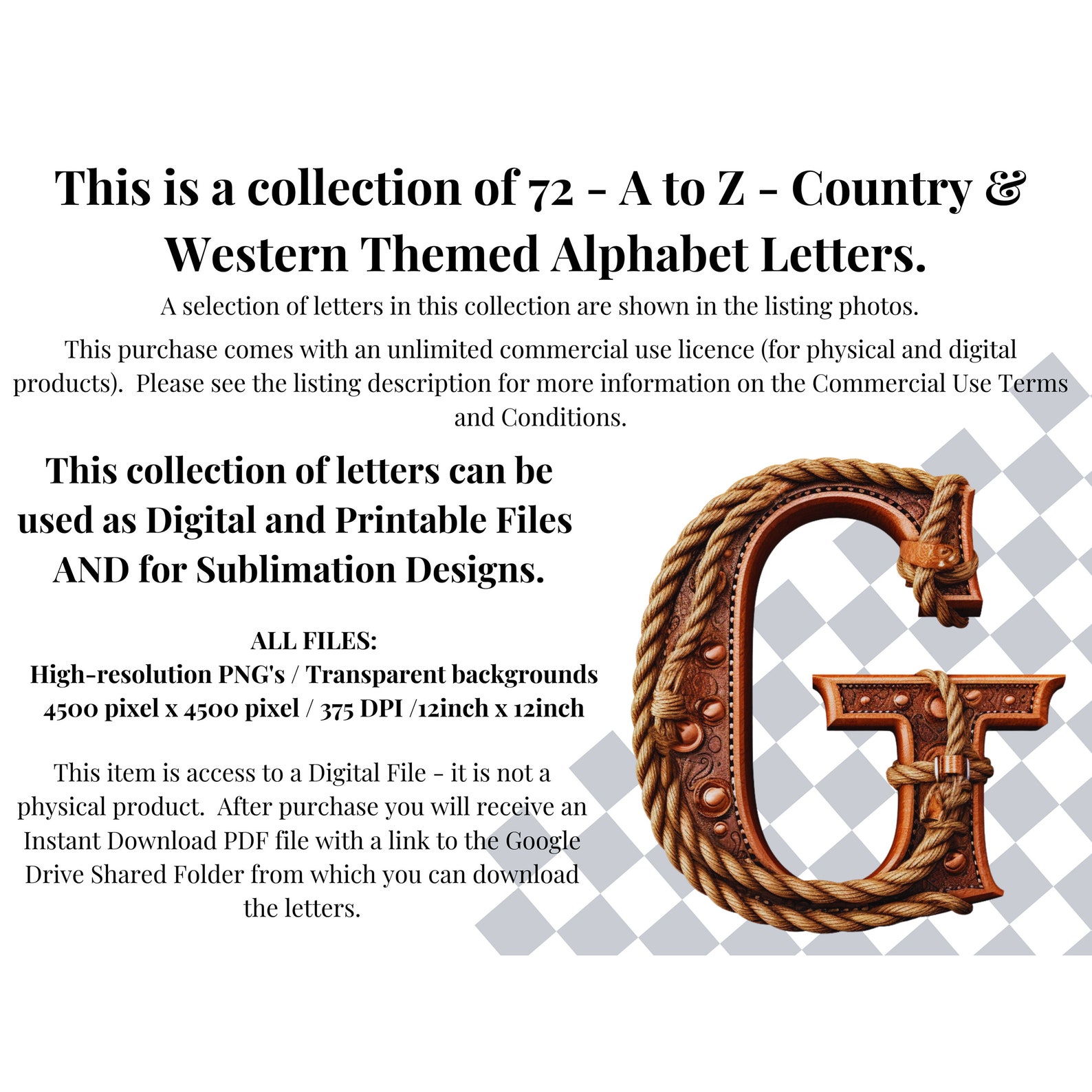 AZ Letters to Print Western Theme Fonts Clipart Alphabet PNG - Etsy ...