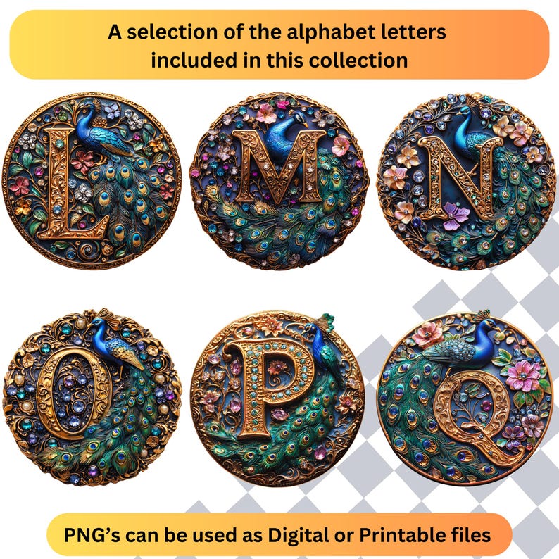 Peacock Clipart PNG Alphabet Letters for Cricut Designs, Bird Clip Art ...