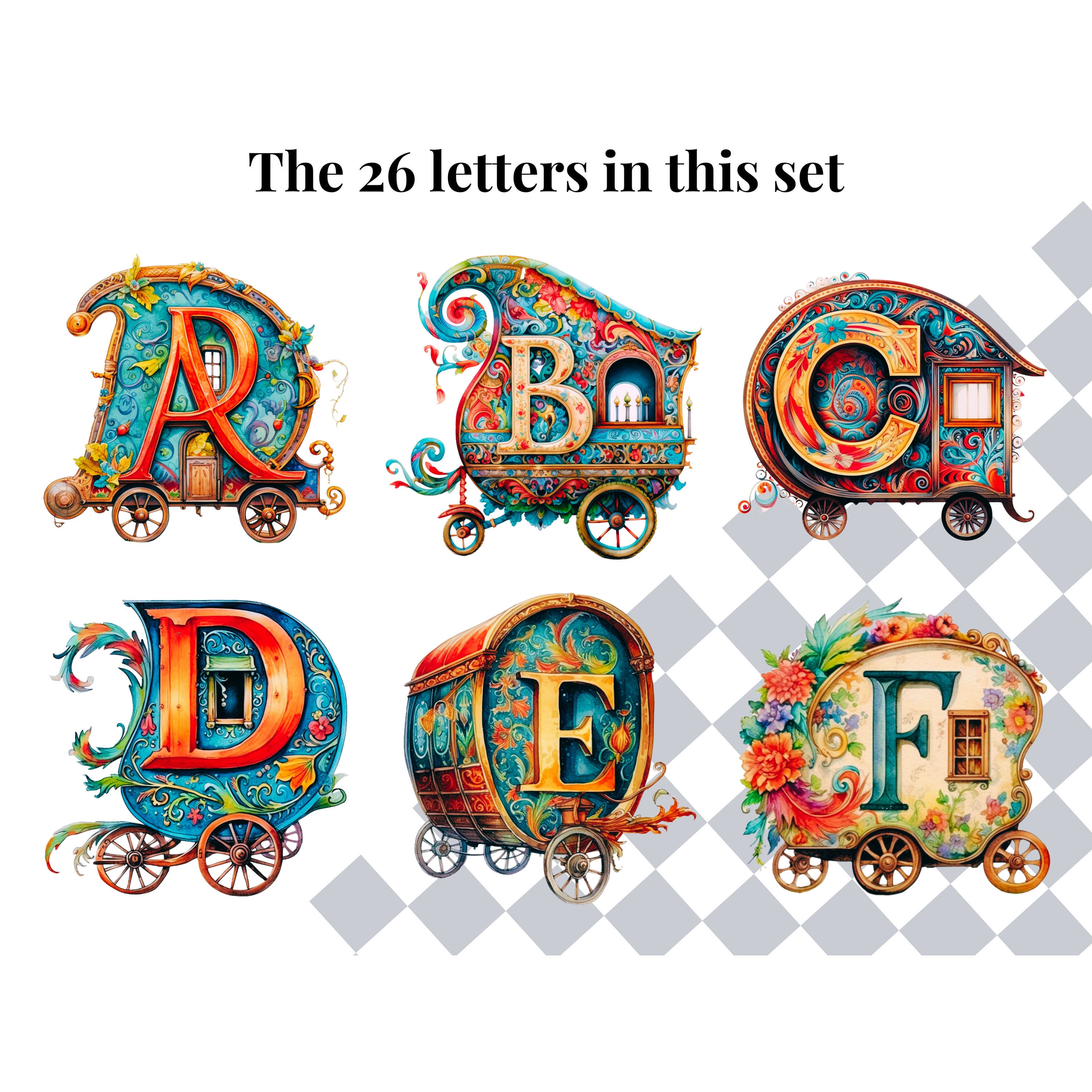 Boho Gypsy Clipart Alphabet Letters PNG Files for Digital Download ...