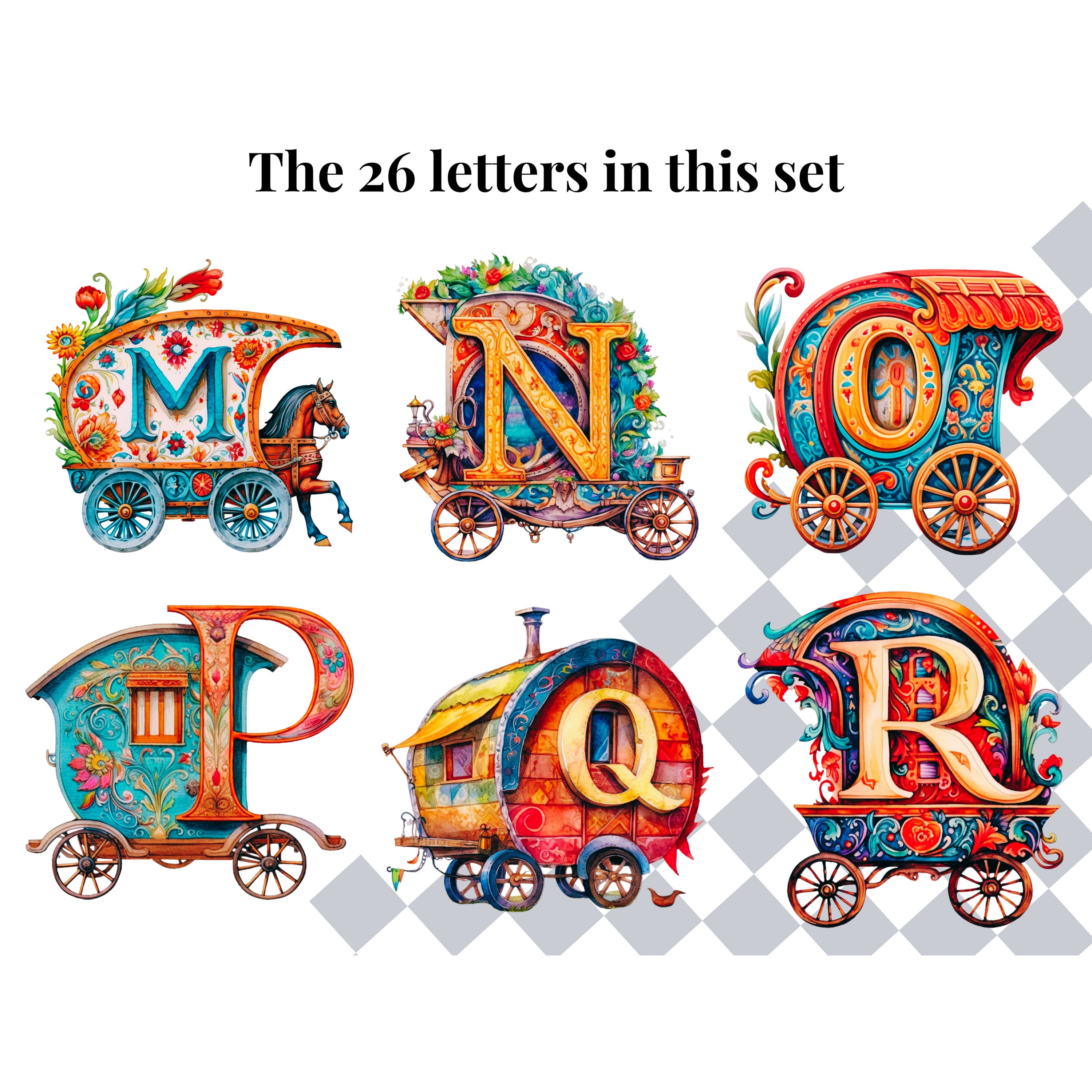 Boho Gypsy Clipart Alphabet Letters PNG Files for Digital Download ...