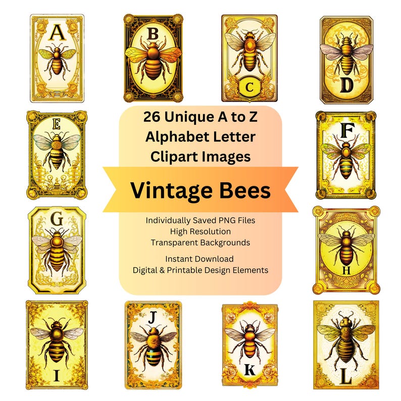 Bee Digital Download for Printable Paper Alphabet Letters, Bee Stickers ...