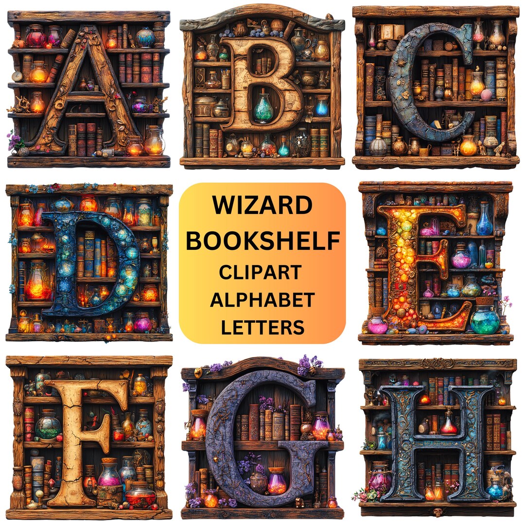 Wizard Bookshelf Clipart Alphabet: Mystical Fantasy Letters (PNG ...