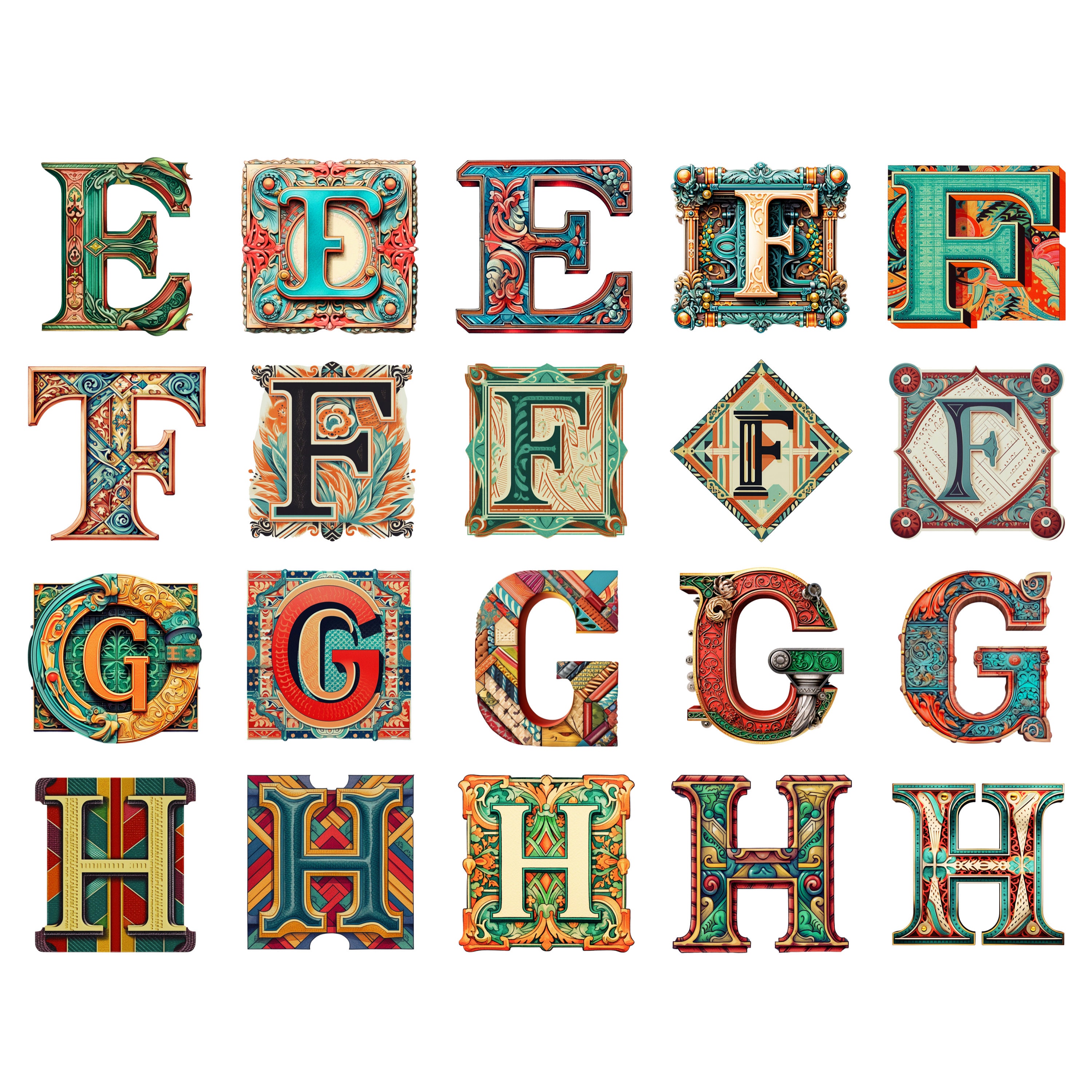Retro Clipart Alphabet Letters PNG Files for Digital Download ...