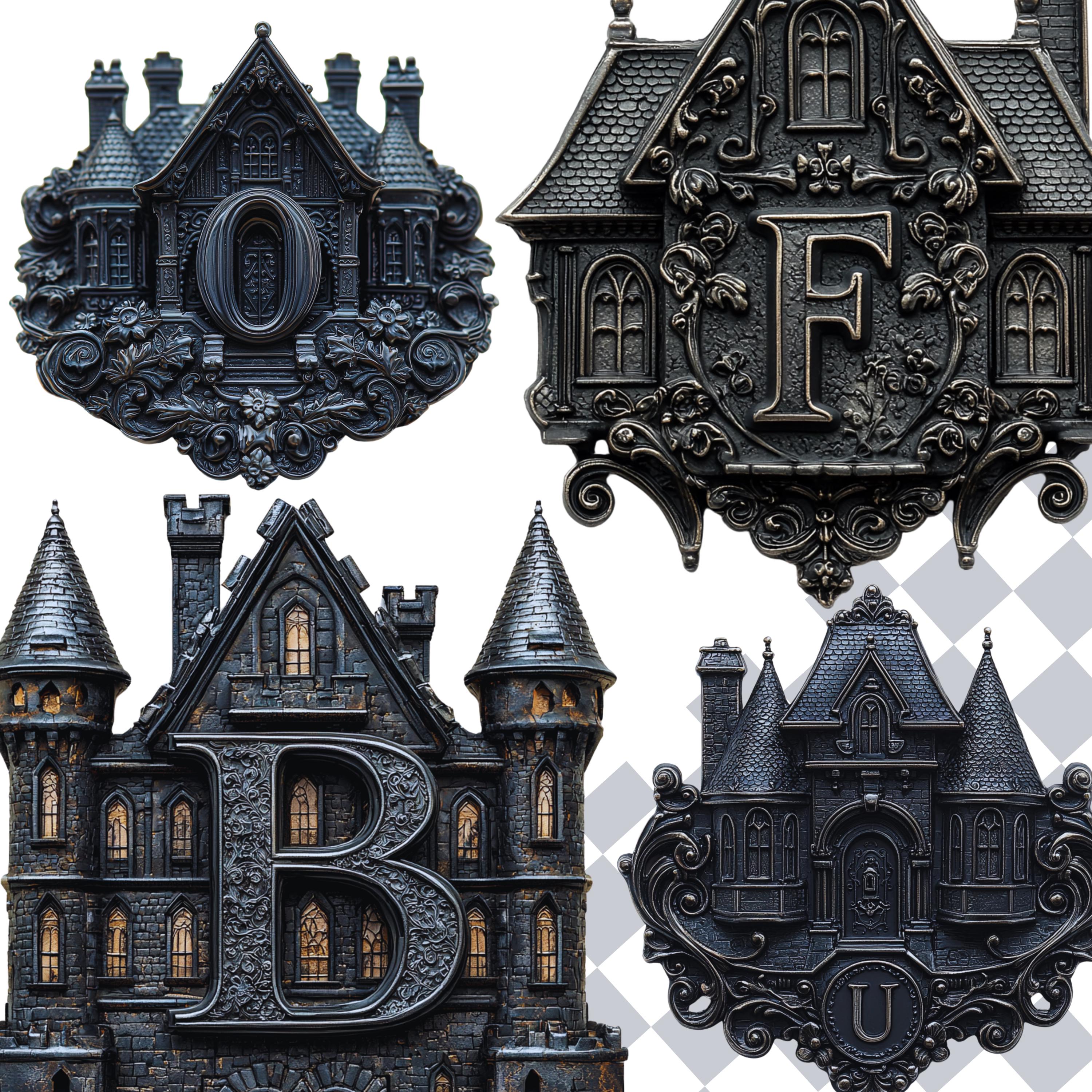 Gothic House Clipart Alphabet Letters | Spooky Font Bundle | PNG ...