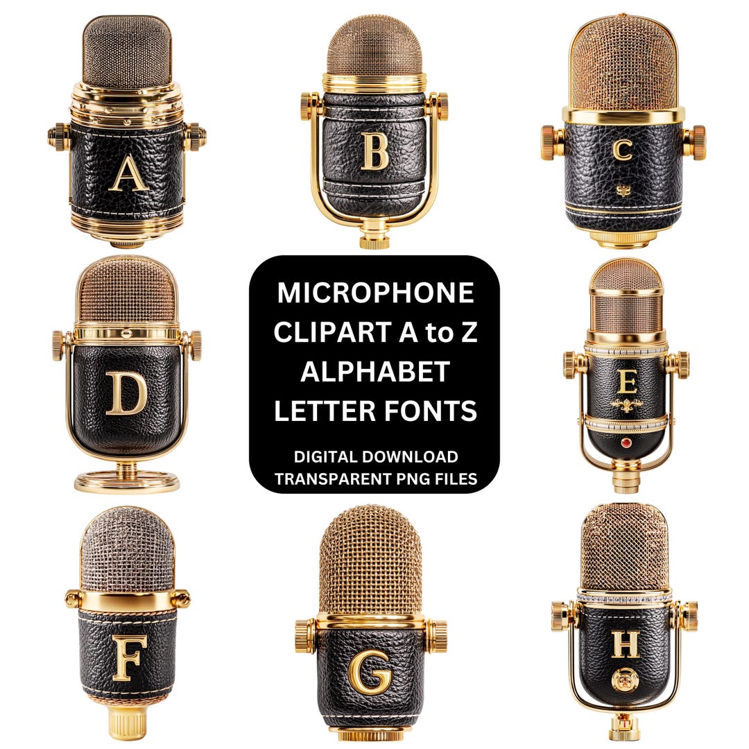 Microphone Alphabet Clipart: Music Themed PNG Font (digital Download ...