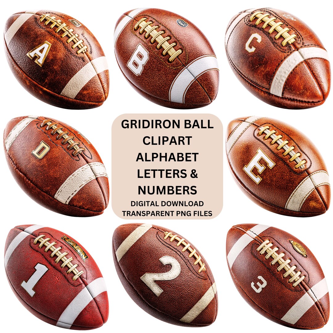 Football Alphabet Clipart: Gridiron Letters & Numbers (PNG Digital ...
