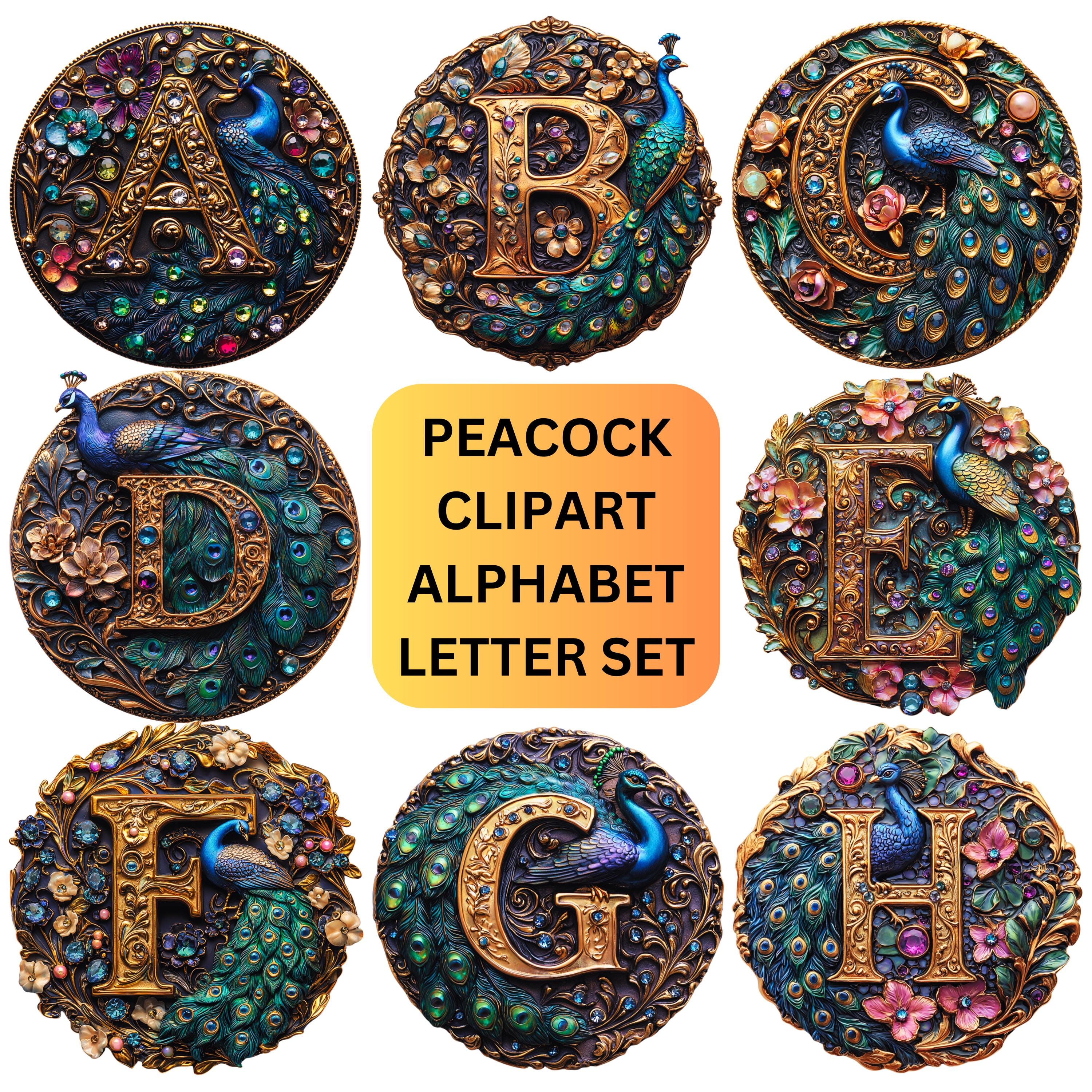 Peacock Clipart Alphabet PNG Letters | Bird and Feather Themed ...