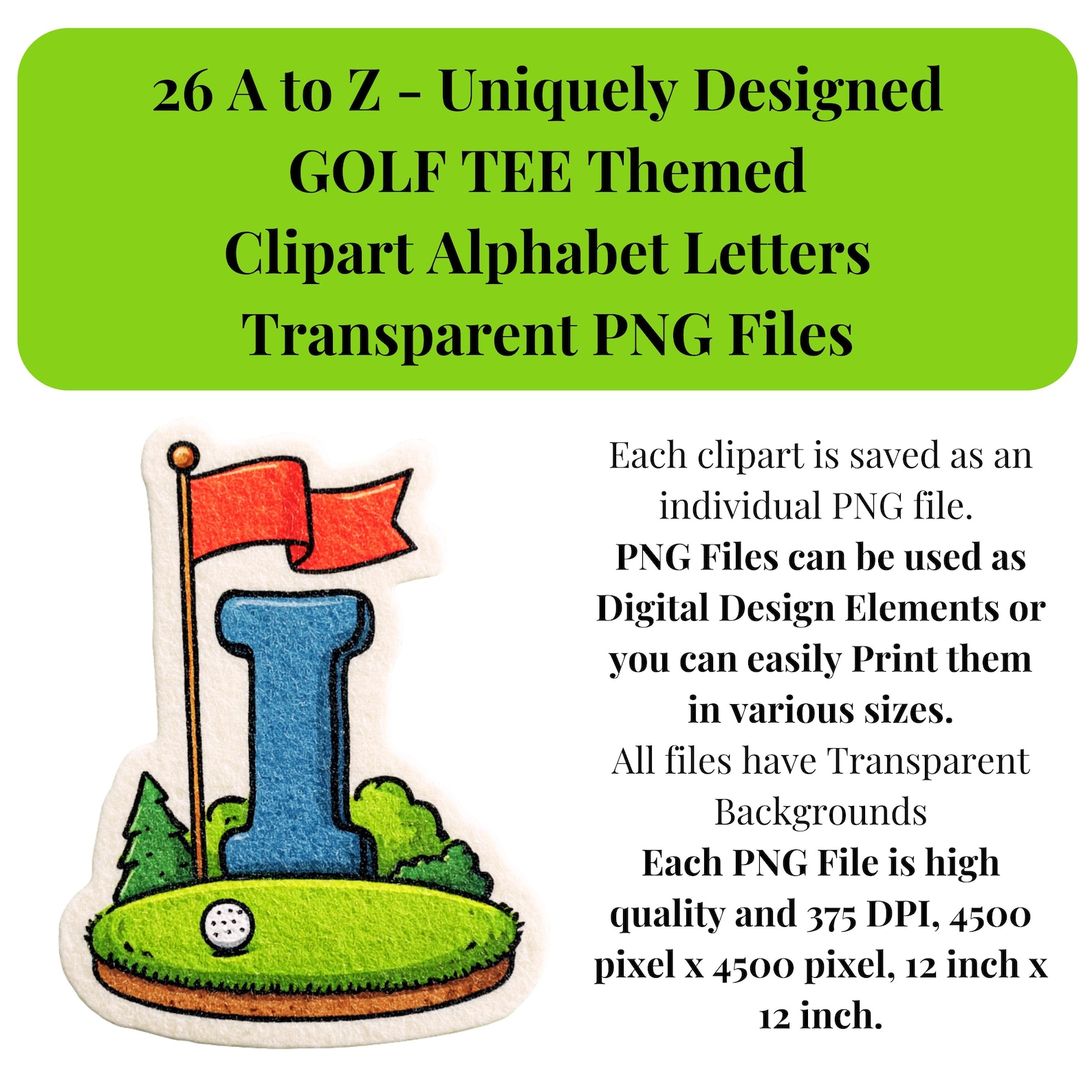 Golf Tee Clipart Alphabet Letters | Golf Ball PNG | Sporty Digital ...
