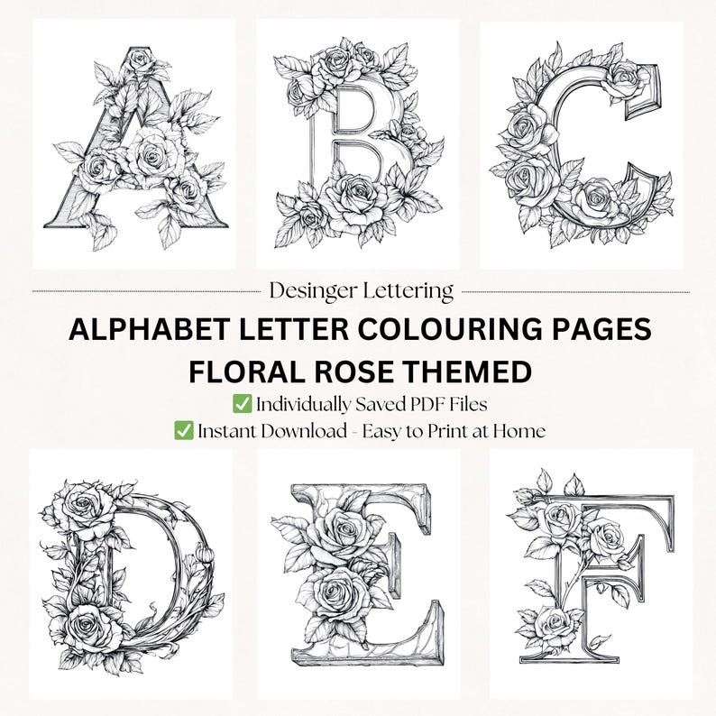 Rose Alphabet Letter Coloring Pages | Floral Colouring Sheets | PDF ...