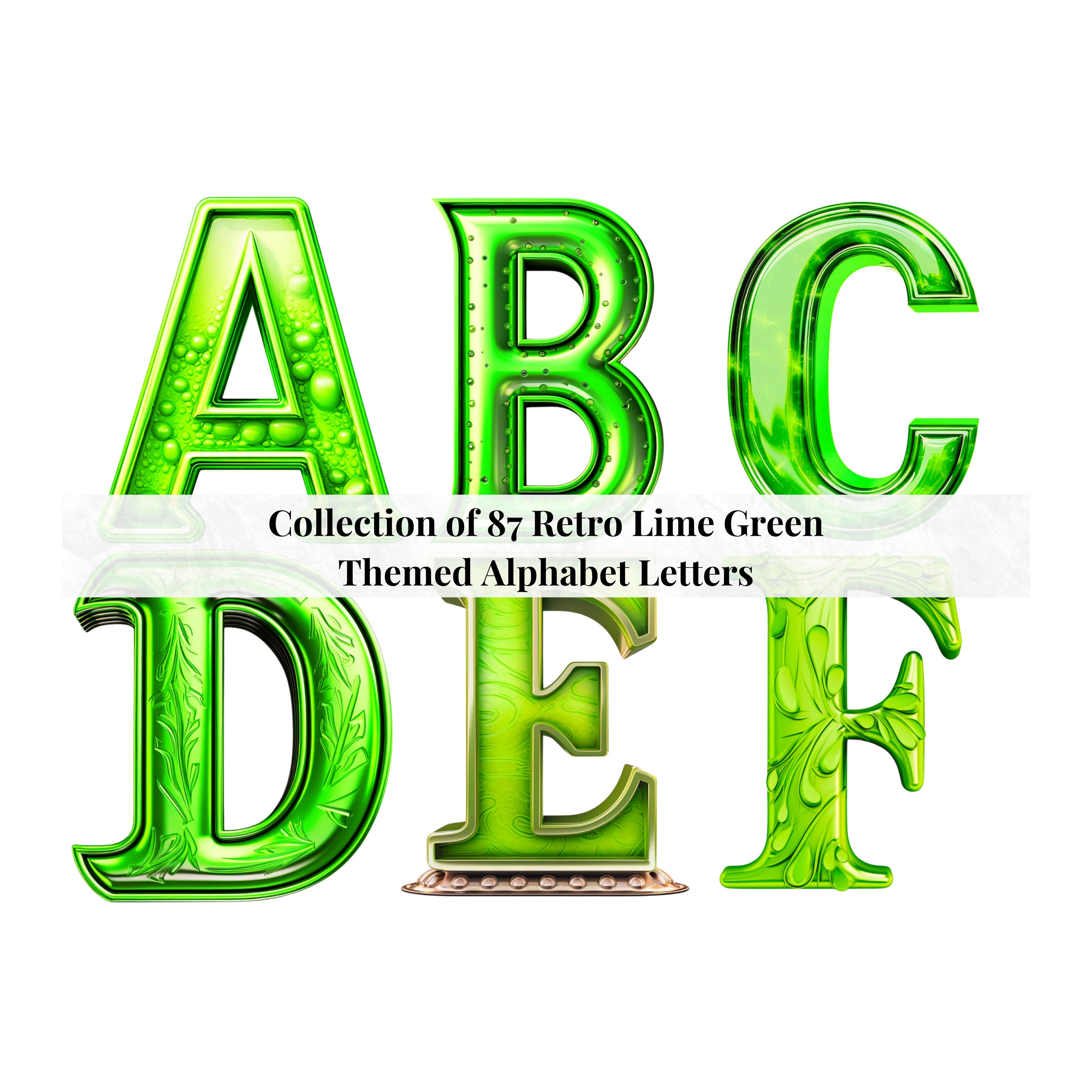 Retro Clipart Alphabet Letters PNG Files for Lime Green - Etsy