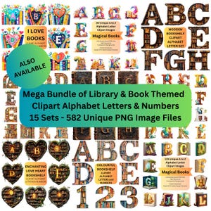 Book Clipart Alphabet Letters and Numbers | Fancy Bookish Design Fonts ...