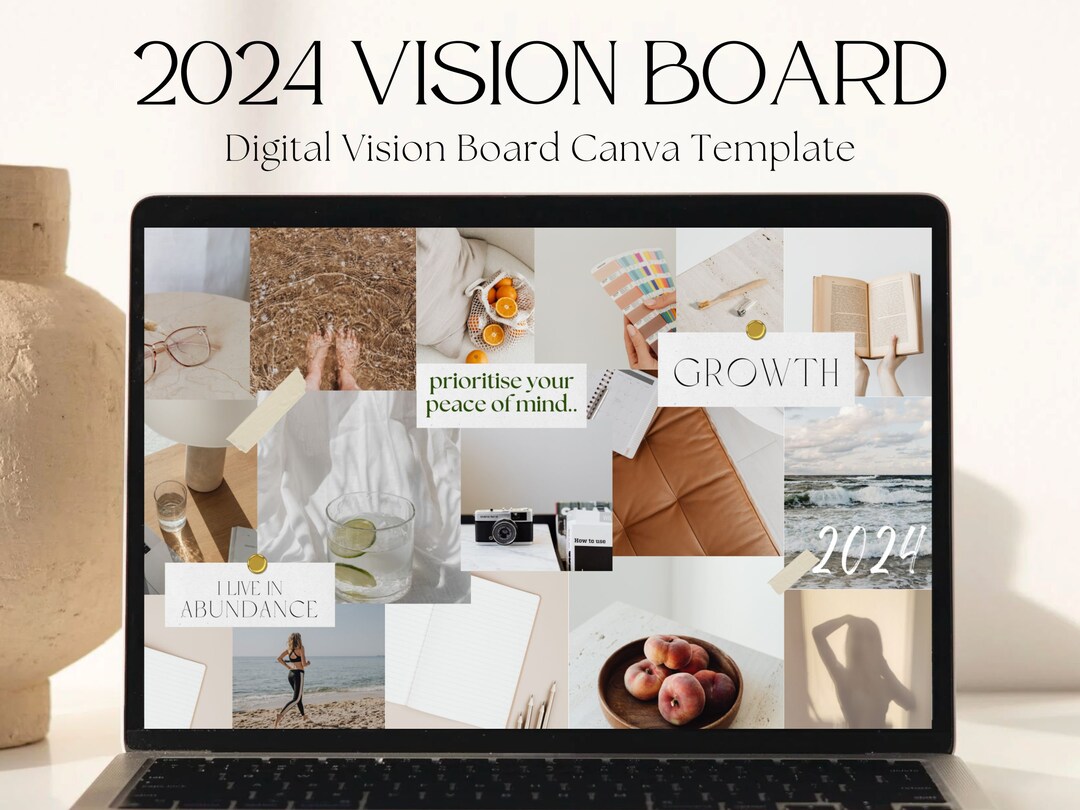 2024 Digital Vision Board Canva Template | Vision Board Template ...
