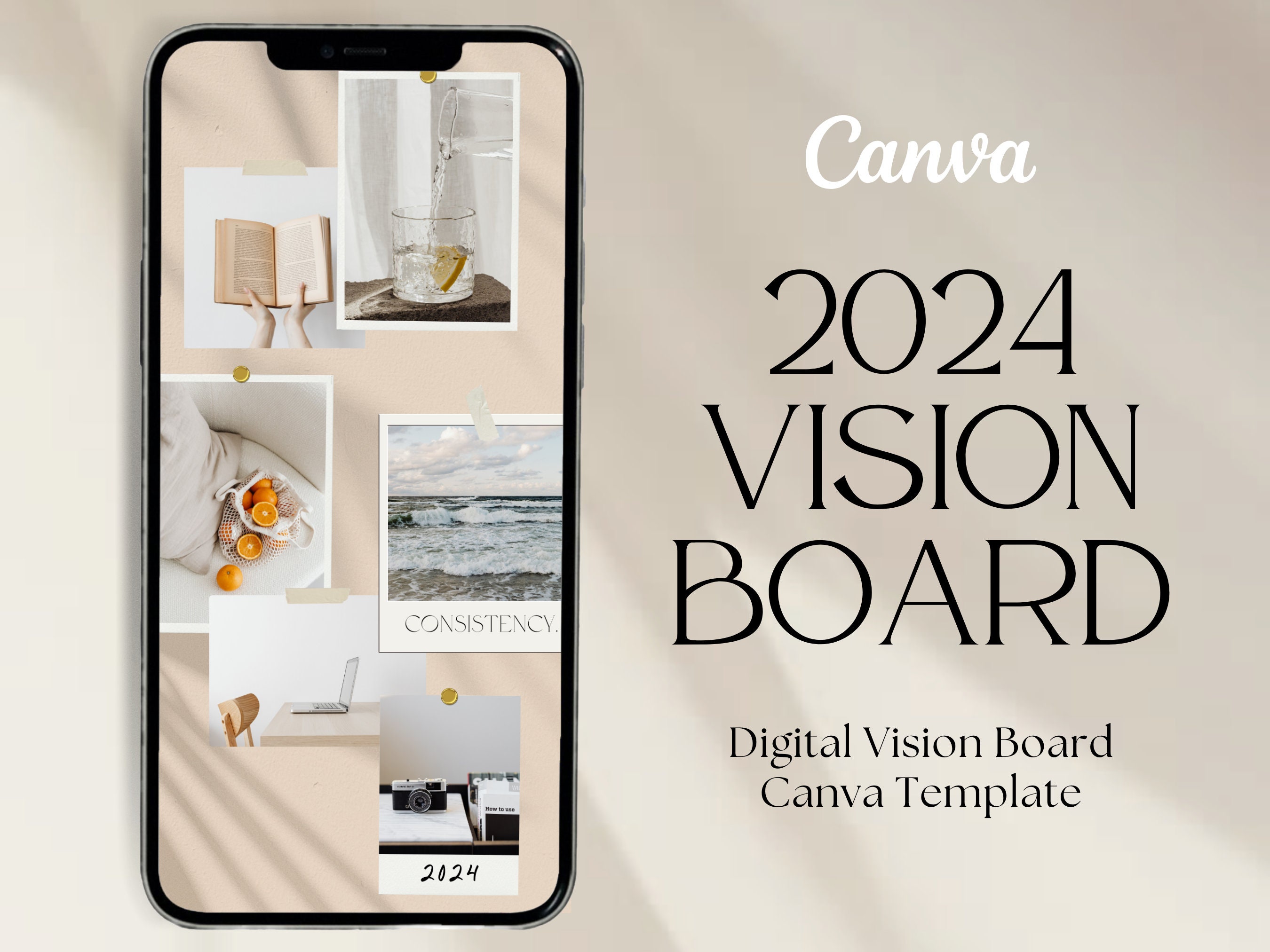 2024 Digital Vision Board Canva Template Vision Board Template, Vision ...