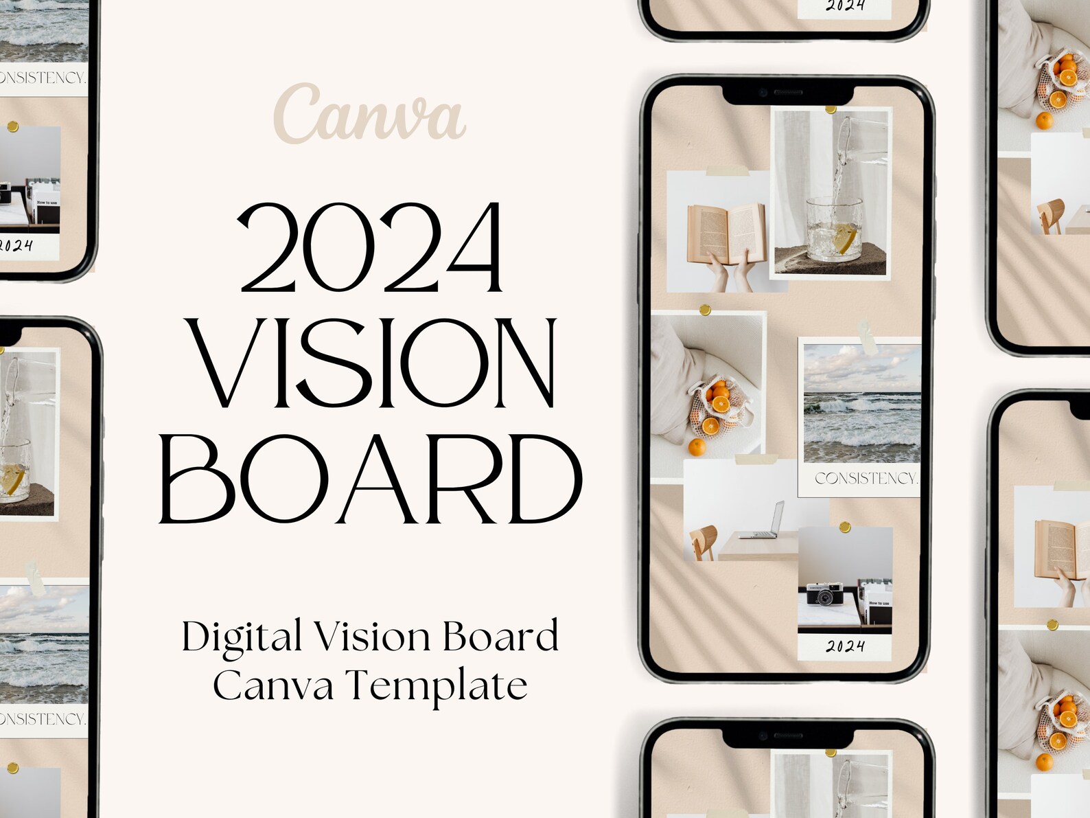 2024 Digital Vision Board Canva Template Vision Board Template, Vision ...