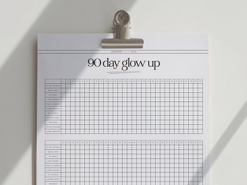 2024/2025 Digital 90 Day Glow up Challenge Canva Template | A4, A3 & A2 ...