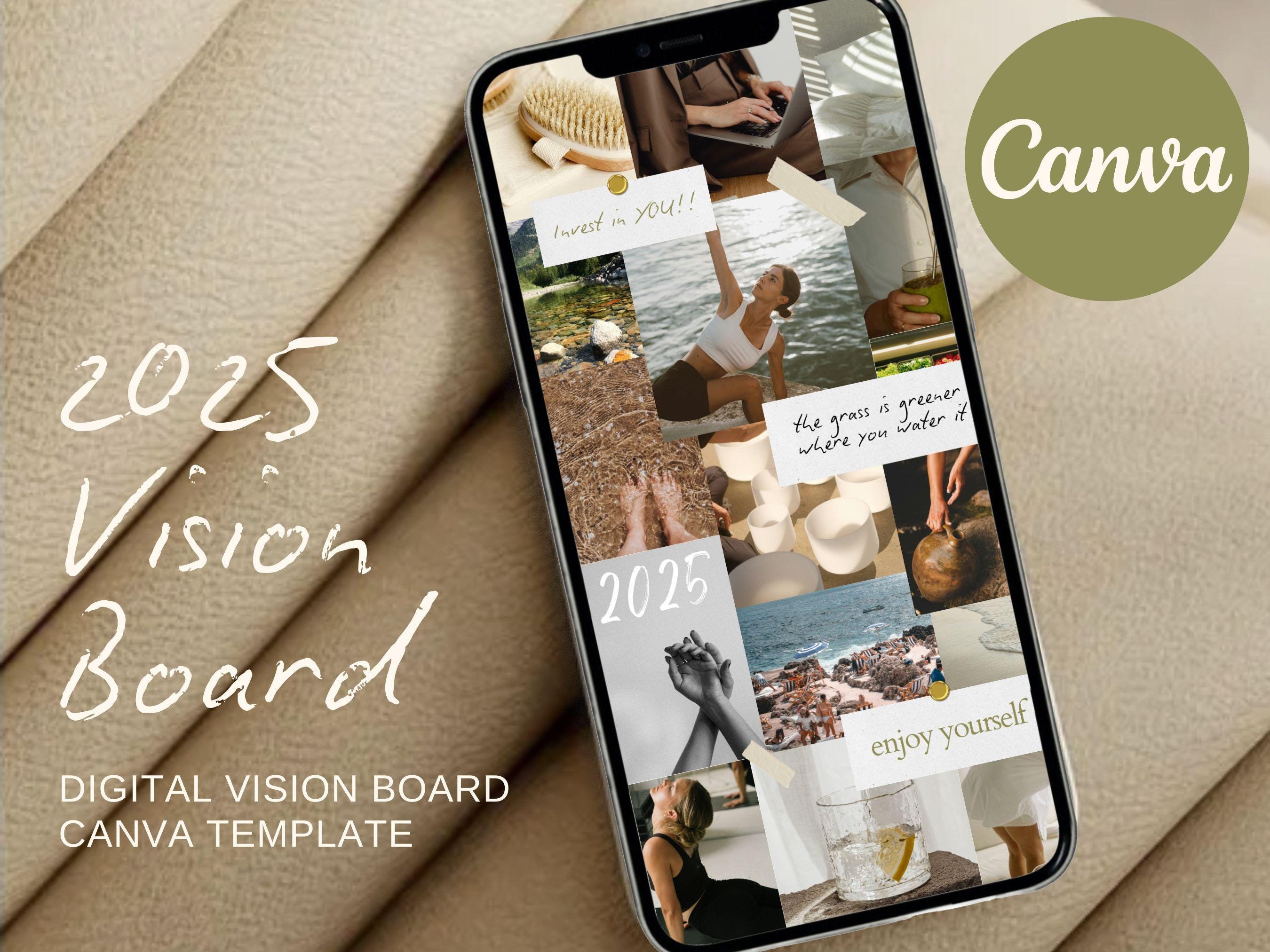 2025 Vision Board Template | Aesthetic Phone Wallpaper (canva) - Etsy