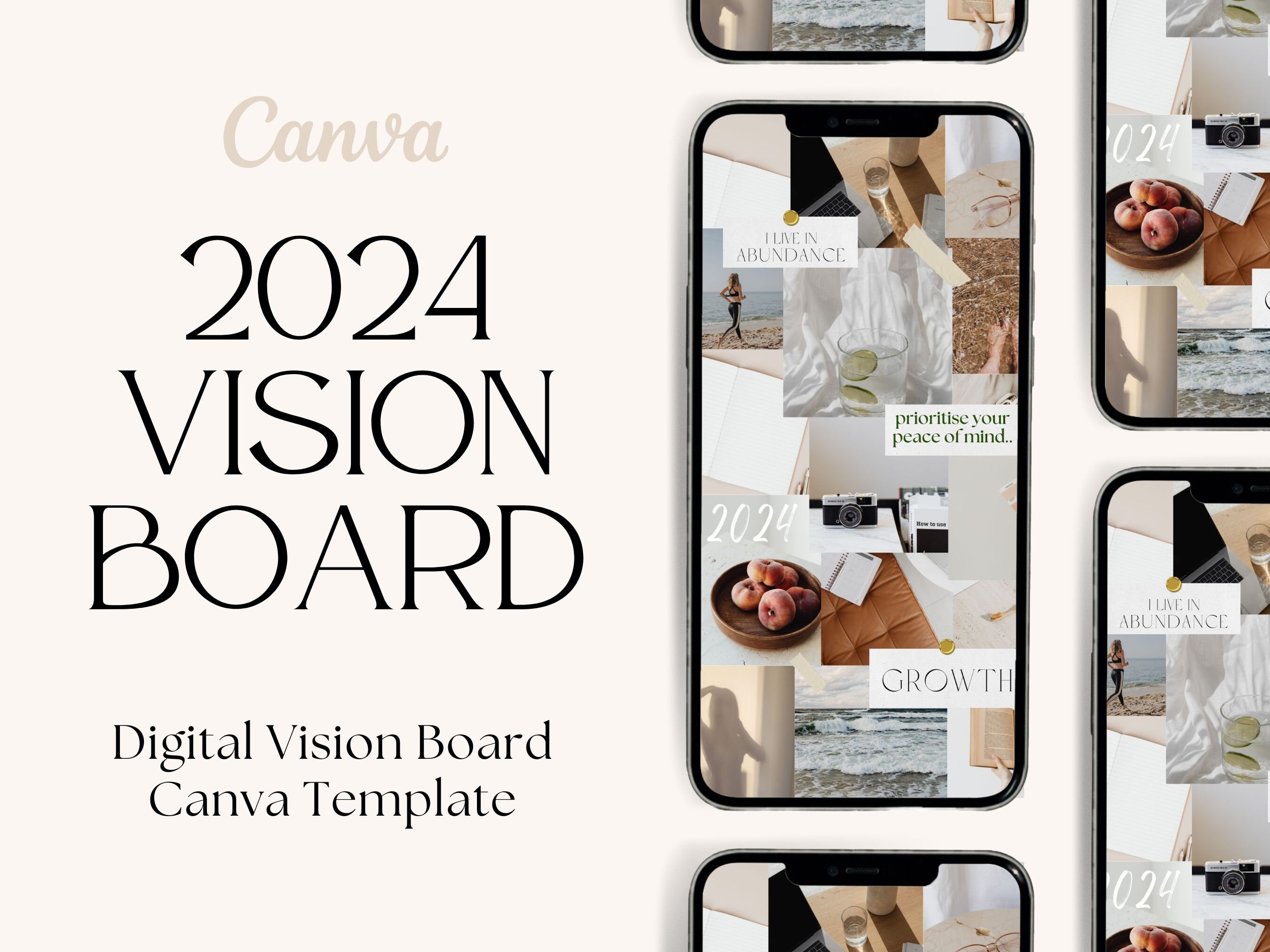 2024 Digital Vision Board Canva Template Vision Board Template, Vision ...