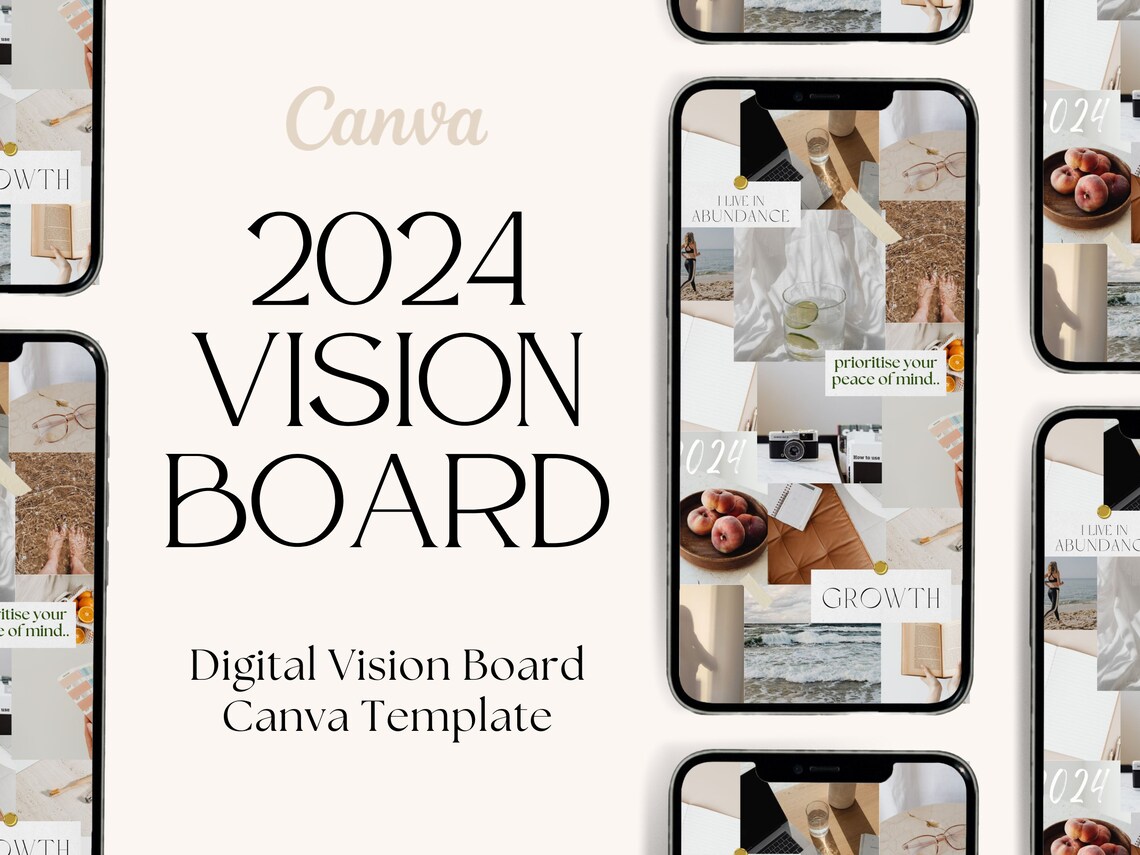 2024 Digital Vision Board Canva Template Vision Board Template, Vision ...