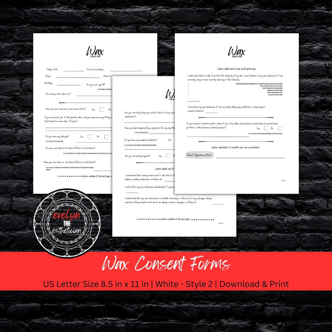 Wax Consent Forms for Waxing Business Client Intake Forms - Etsy