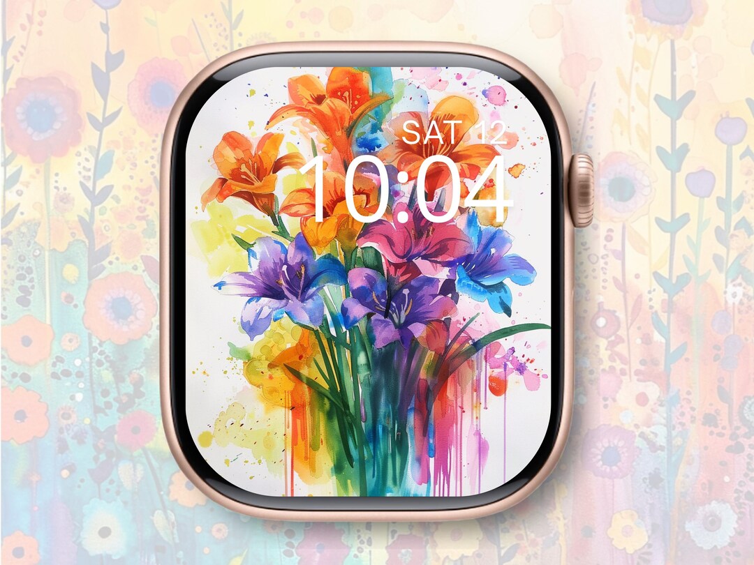 Watercolor Flowers | Rainbow Apple Watch Wallpaper | Floral Watch Face ...